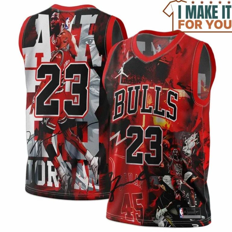 Michael Jordan 23 Chicago Bulls Signed Air Art Basketball Jersey, The ...