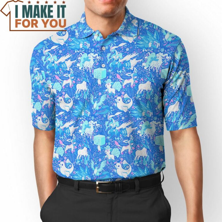 Pokemon Ice Seamless Pattern Polo Shirt, Exciting Pokemon Gift Ideas