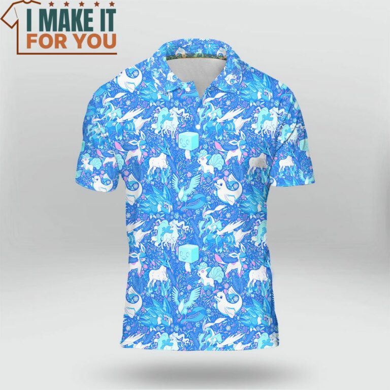 Pokemon Ice Seamless Pattern Polo Shirt, Exciting Pokemon Gift Ideas