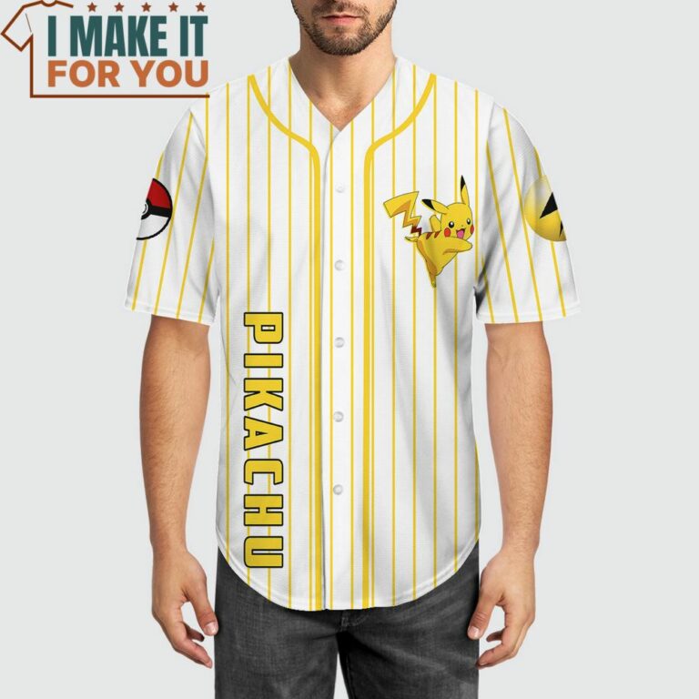 Pokemon Pikachu Custom Name Baseball Jersey, Ultimate Gift for Pokemon Fan