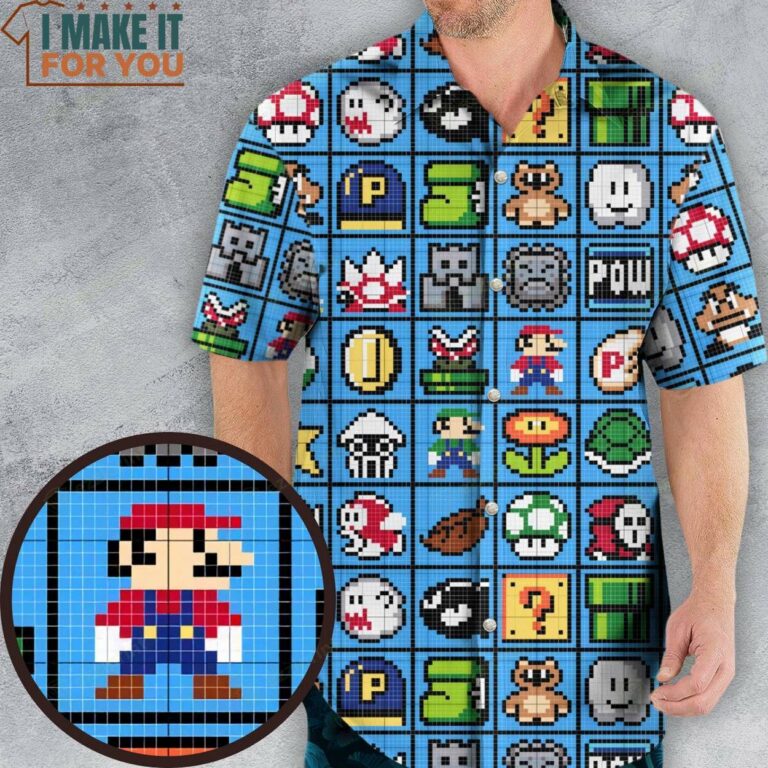 Mario Pixel Super Mario Pattern Hawaiian Shirt, Vintage Hawaiian Shirt ...