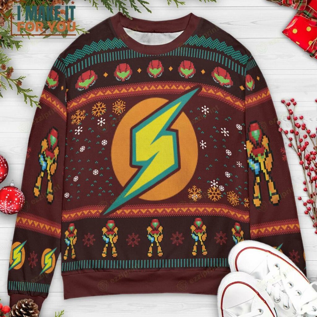 Samus Aran Metroid Video Game Sweater, Vintage Ugly Christmas Sweaters